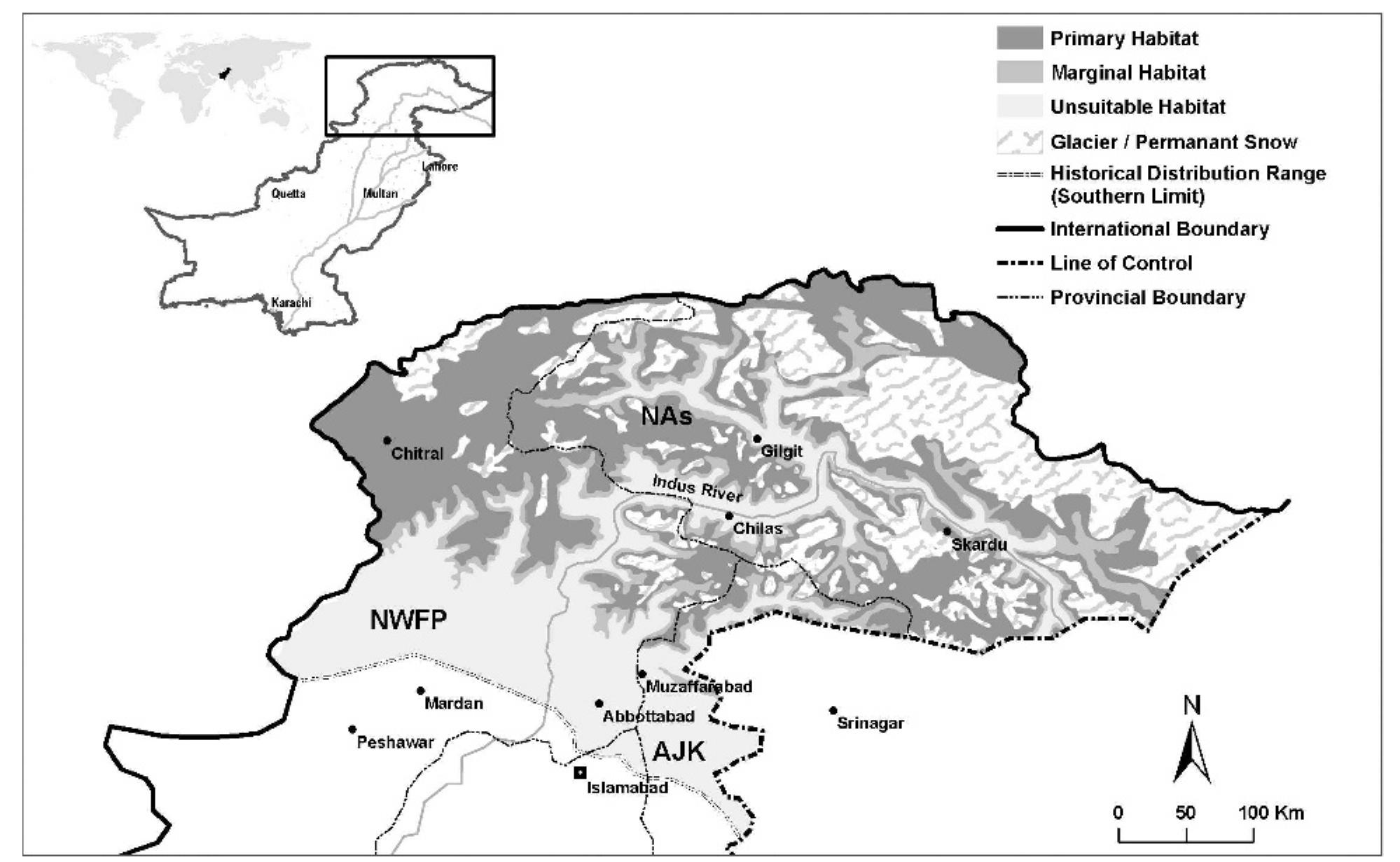 Potential habitat of the brown bear in pakistan, 2006