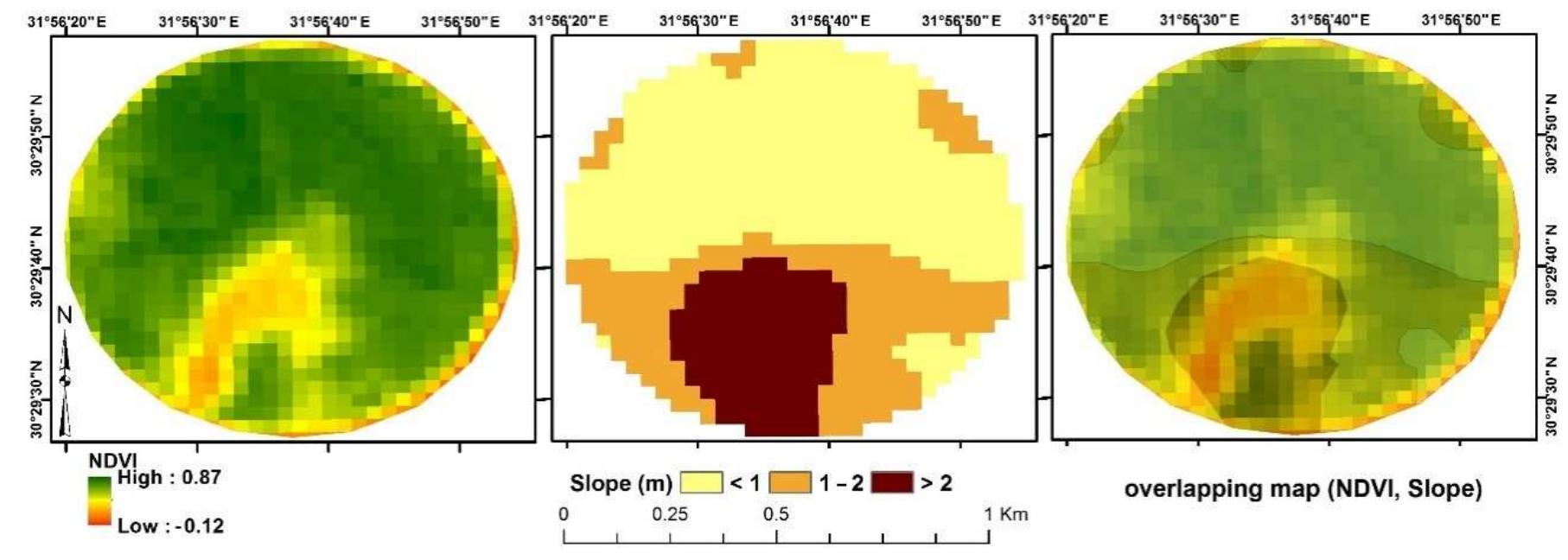 Overlapping map of average seasonal ndvi and slope in the