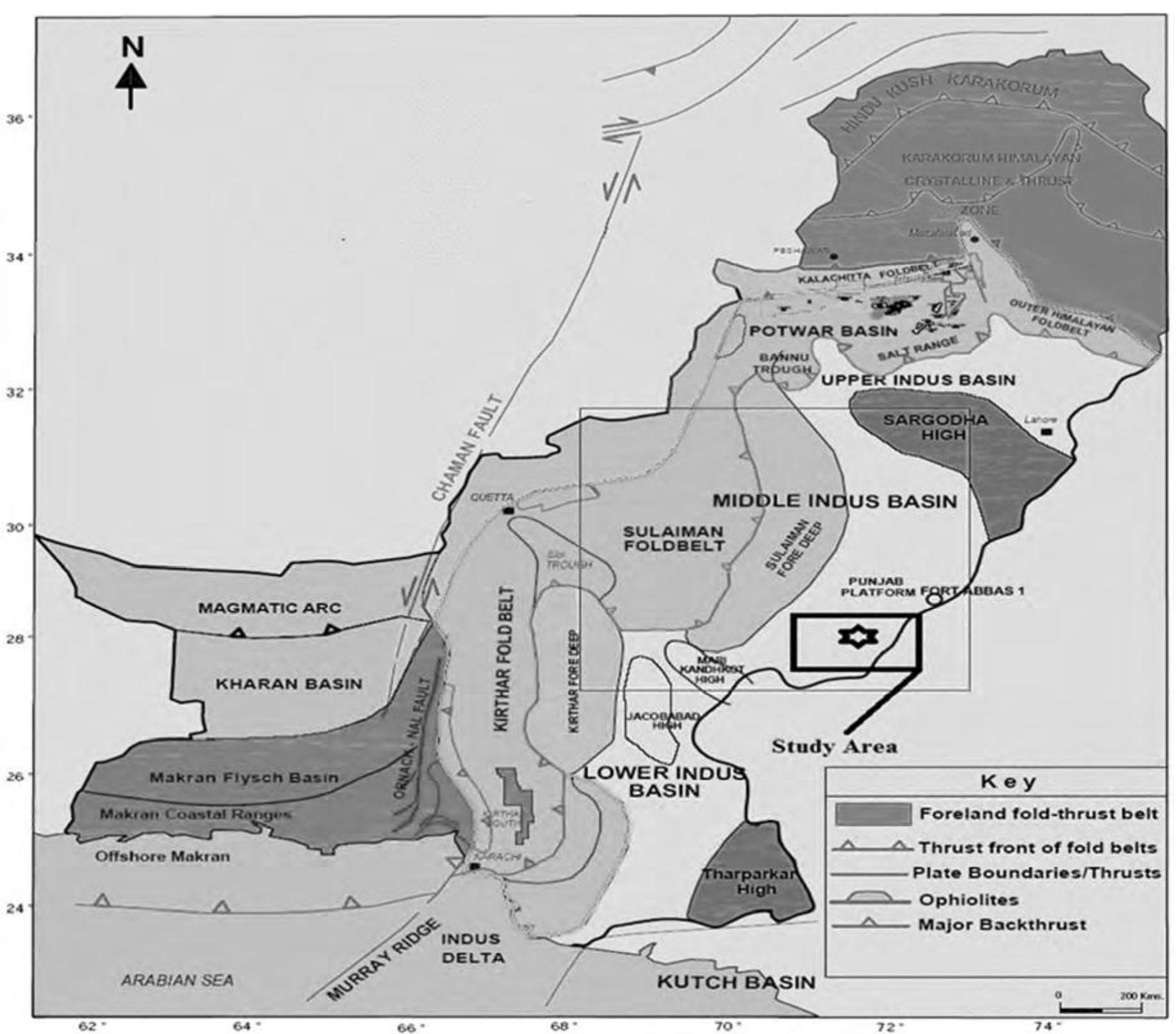 Structural map showing different tectonic divisions and