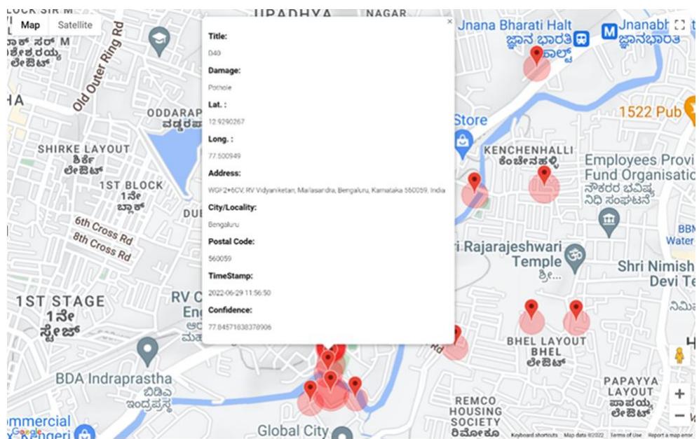 Interactive map for visualising road damages in the city of