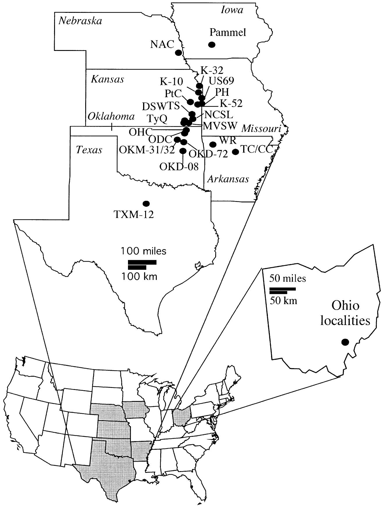 Index maps of localities. states from which samples of