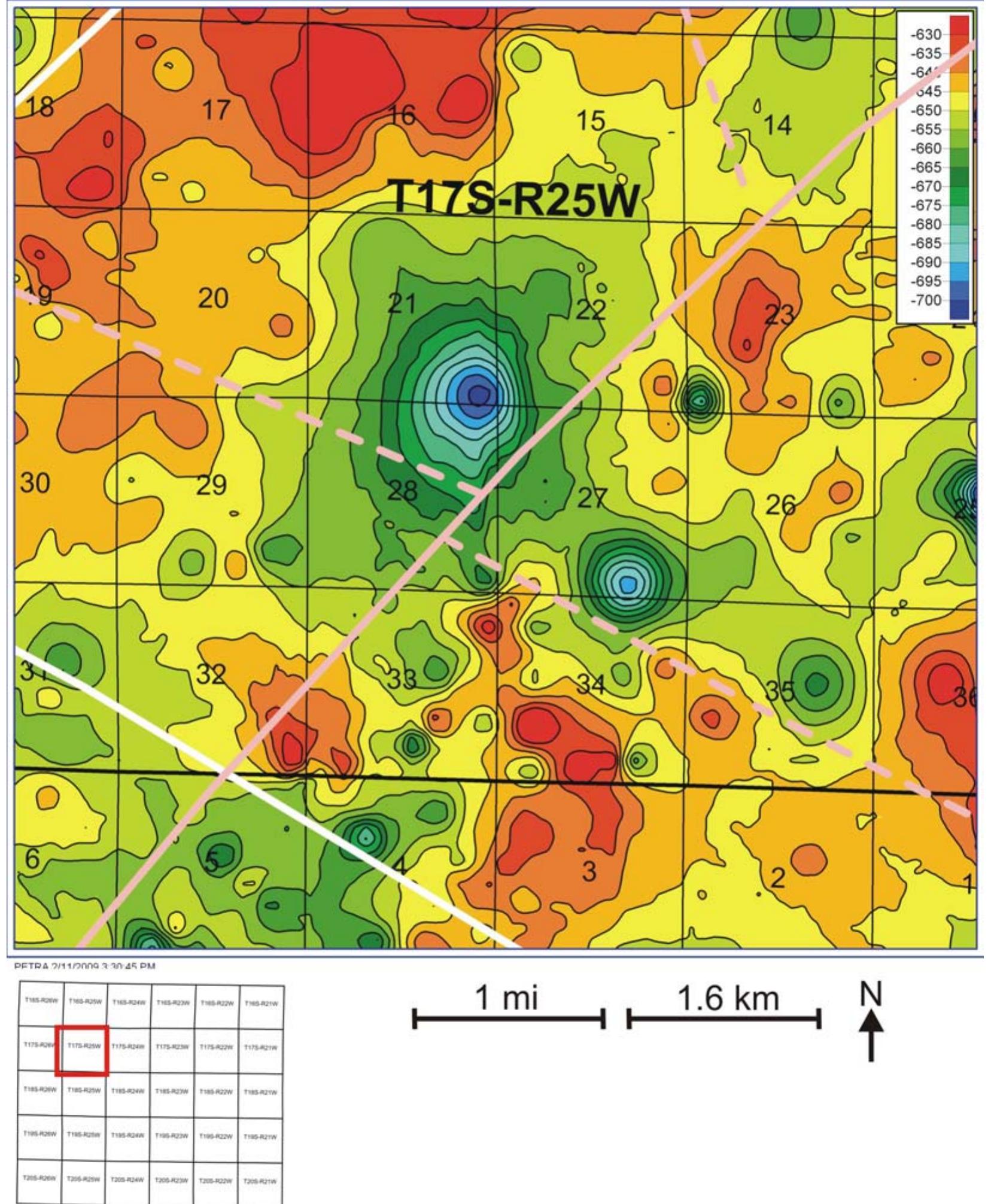 16. map showing contoured mississippian structure overlain
