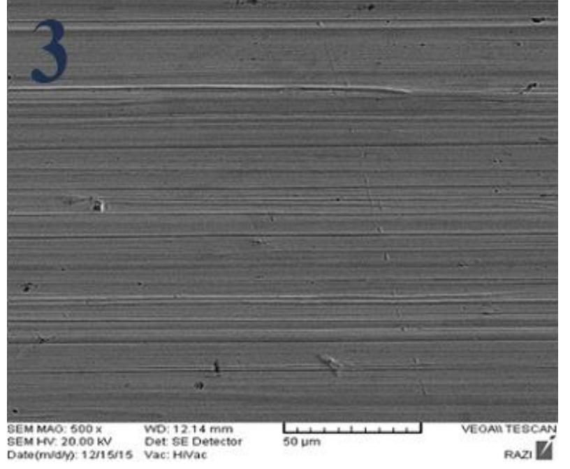 The sem images of the wear surfaces in samples 1) 7.55 wt.%,