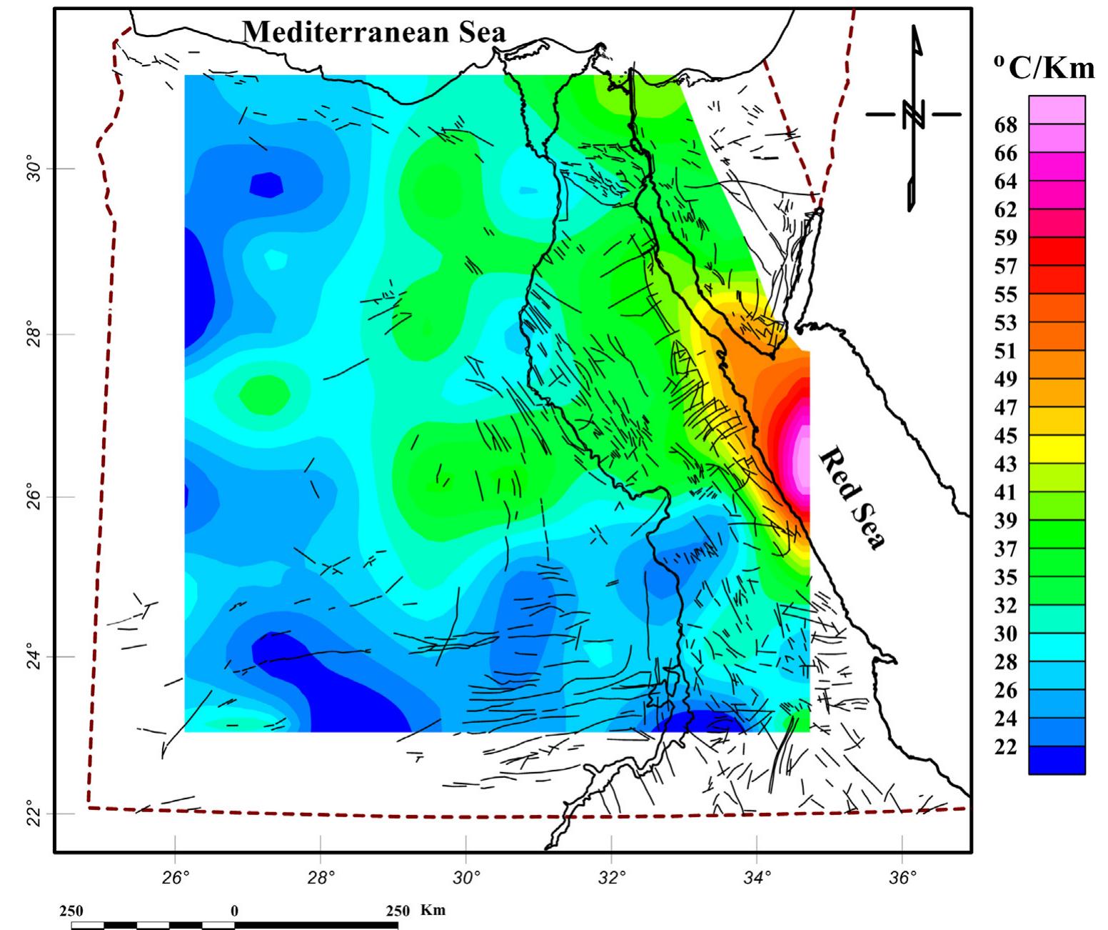 Temperature gradient map of egypt derived from the cpds and