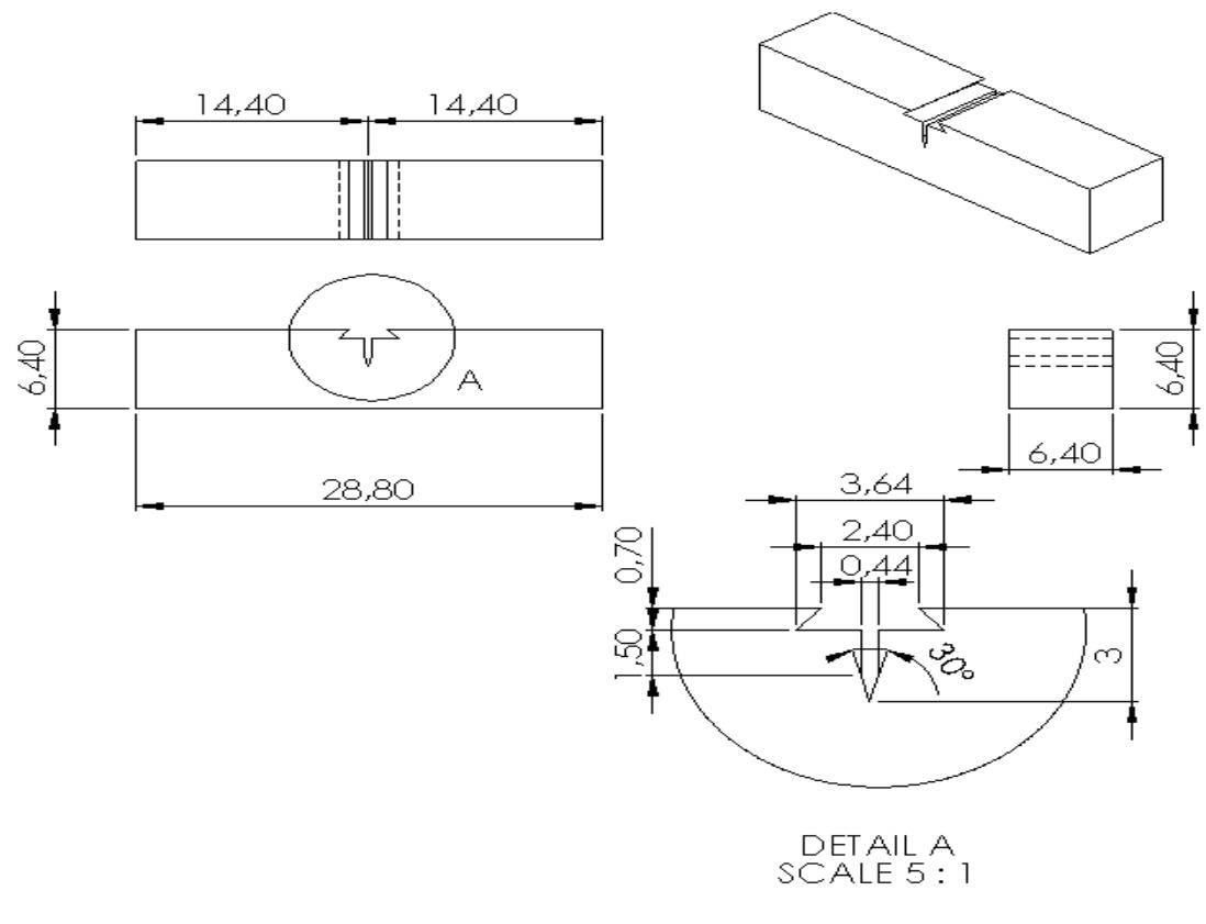 Scheme of final sample dimensions (scale in mm).