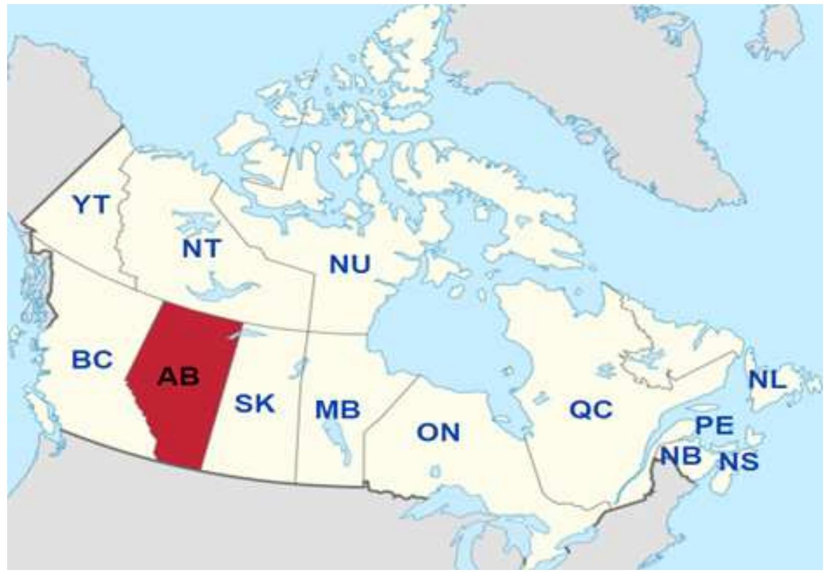 Map of canada with labeled provinces and territories.