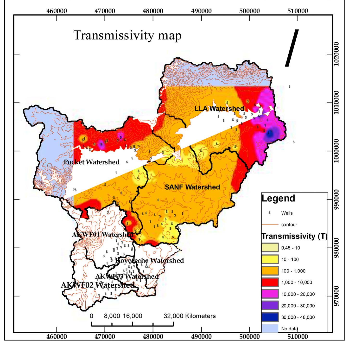 Transmissivity map of the study area.