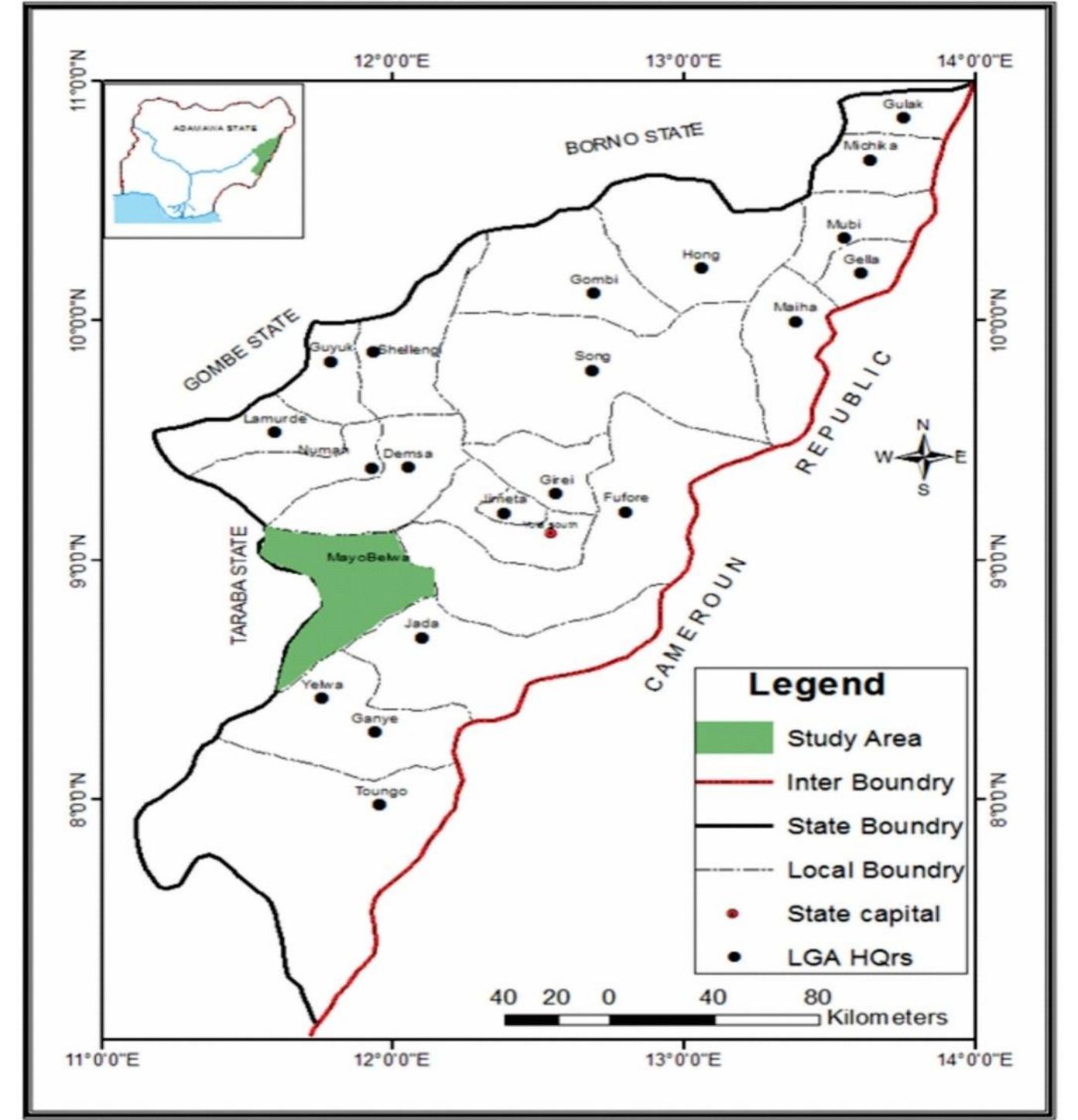 Map of adamawa state showing the study area it has an air