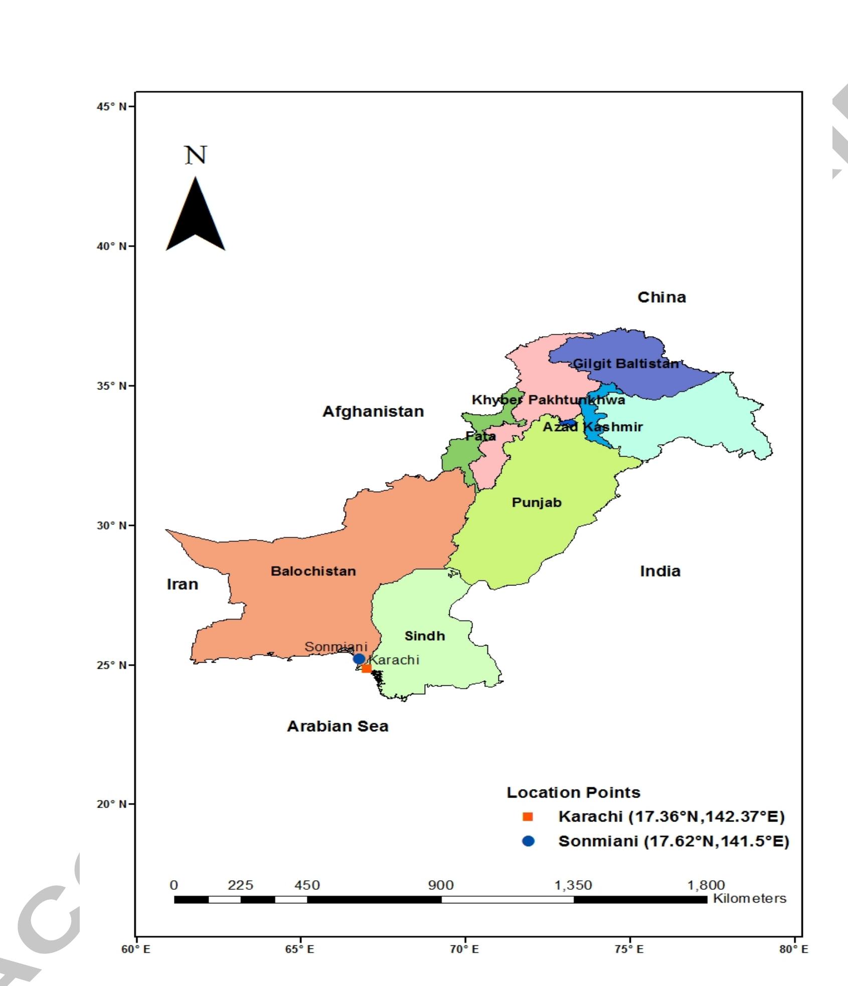 Map of pakistan showing locations under study with