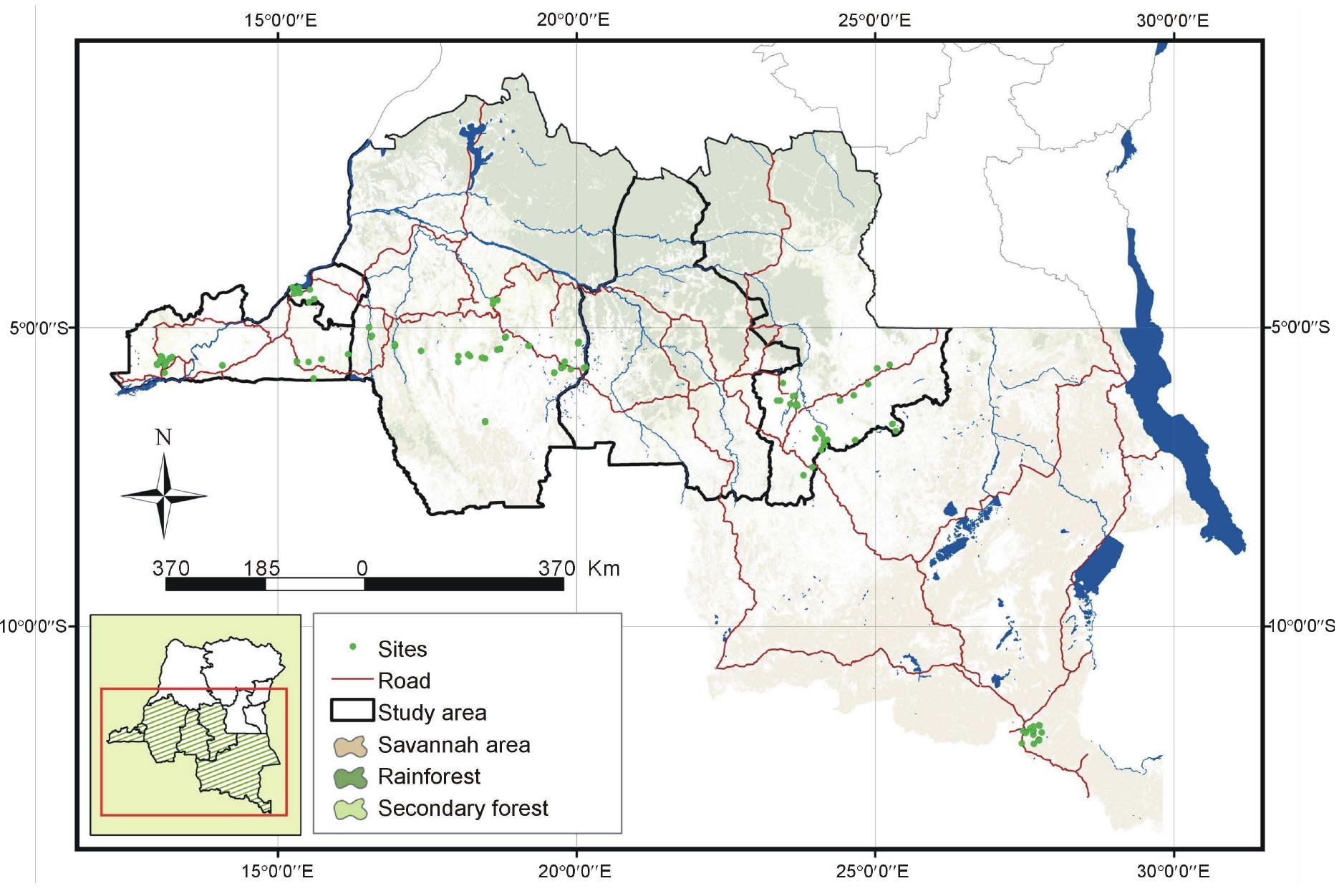 Map of the five provinces of democratic republic of congo
