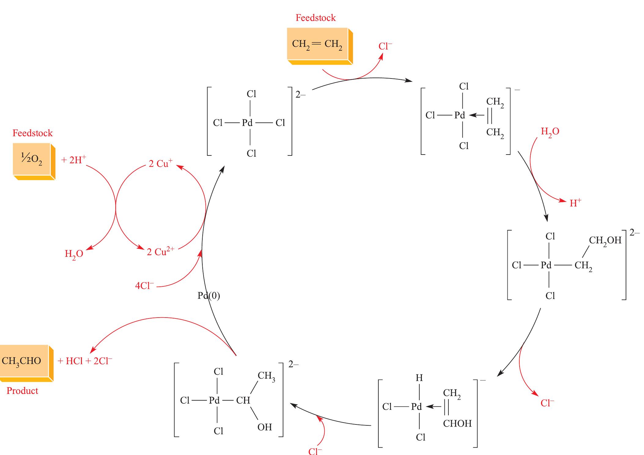 2 catalytic cycle for the wacker process; for simplicity, we