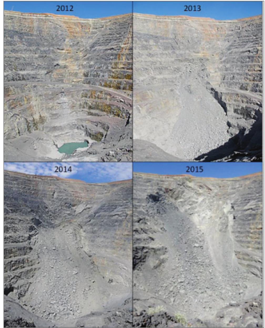 Progression of caving-induced pit wall failure (campbell et