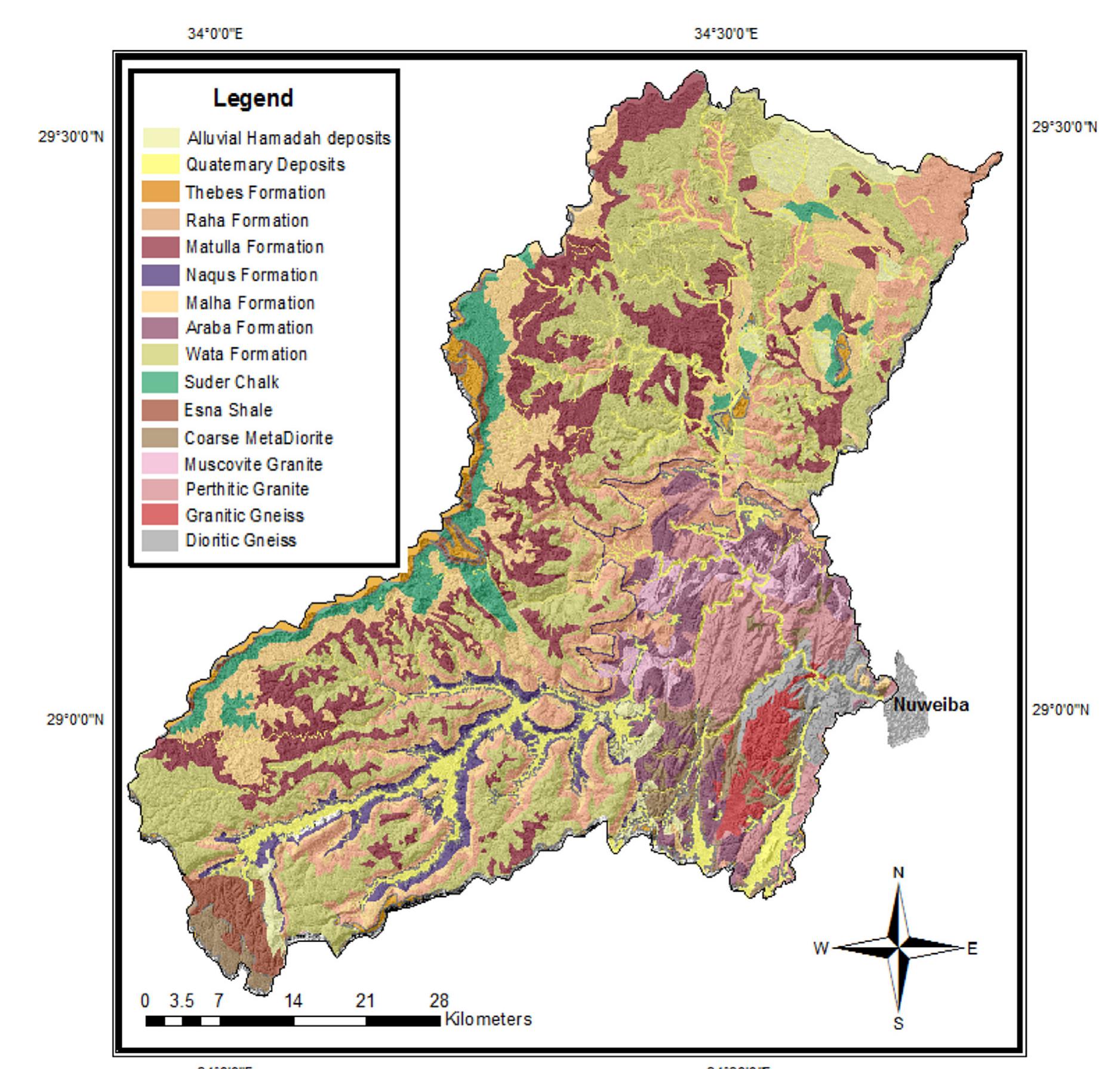 Geologic map of wadi watir basin. nuweiba area is on an