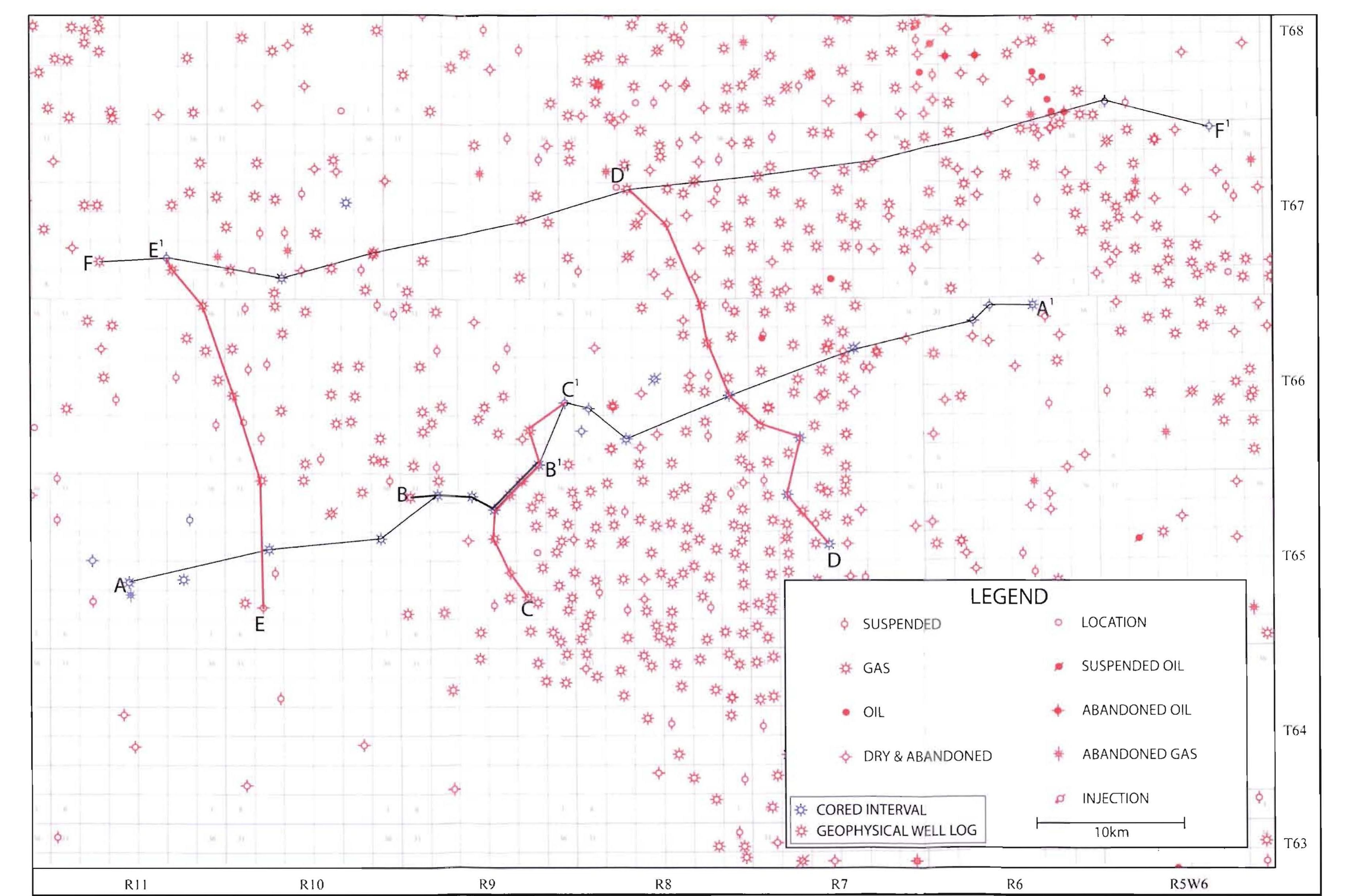 2: location map showing the cross-sections distributions and