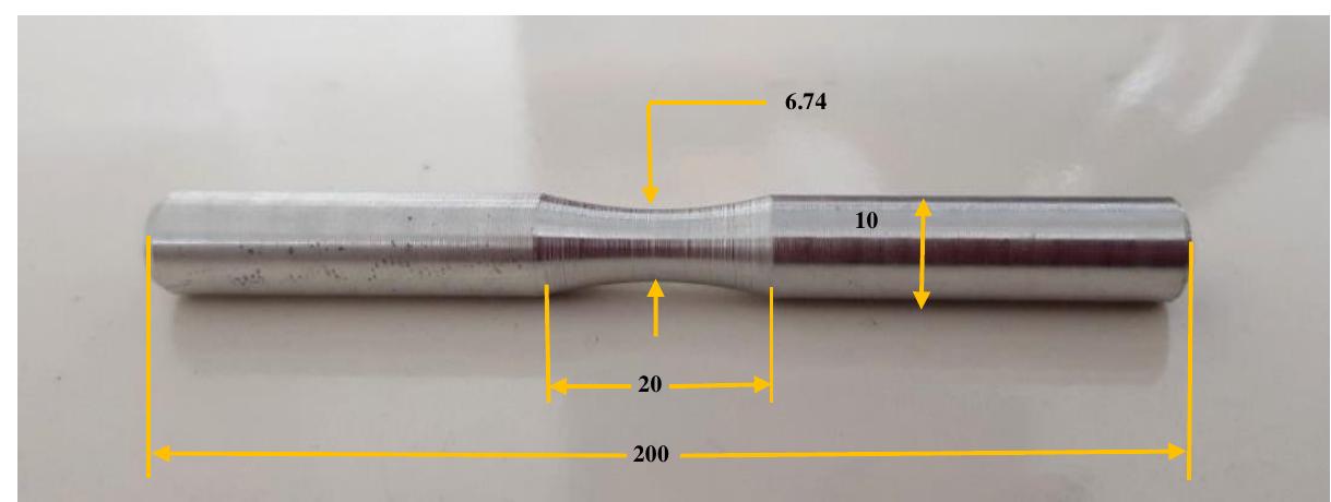 Fatigue test specimen, all dimensions in mm