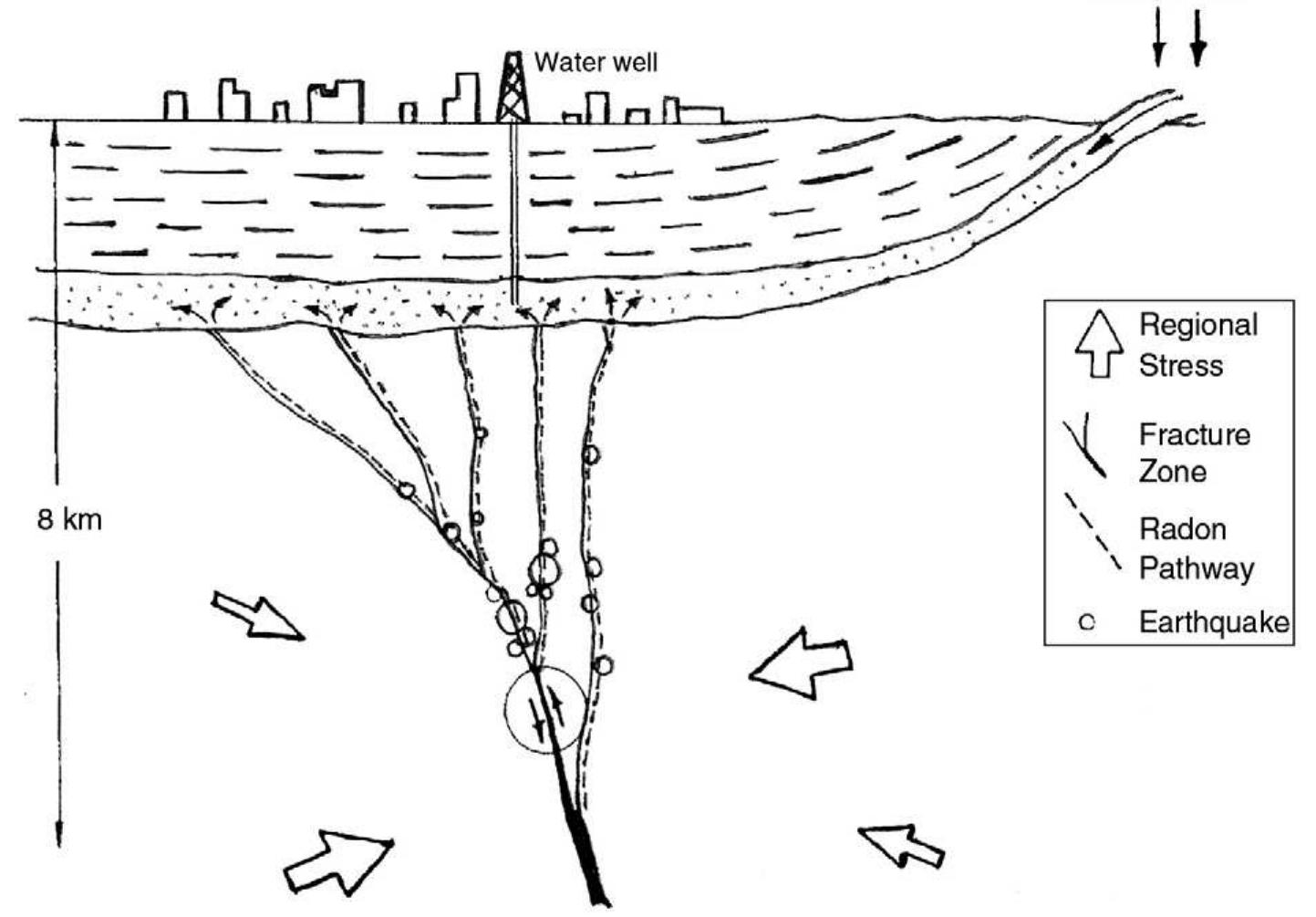 Schematic cross section of the radon out flux mechanism in