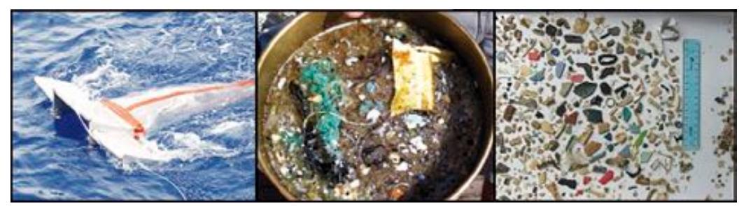 1: from left to right: sampling of microplastics in surface