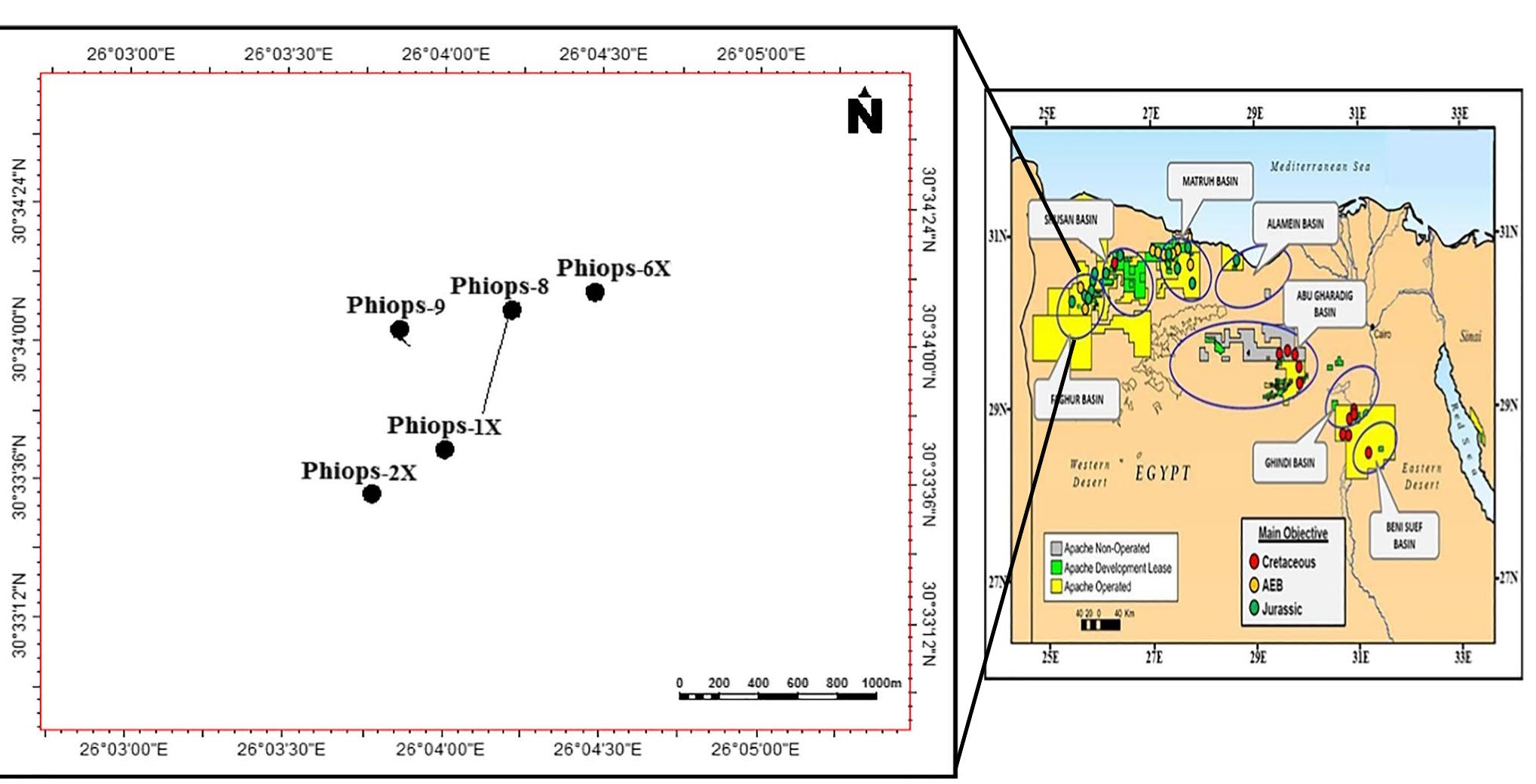 Location map of the study area and the location of used five