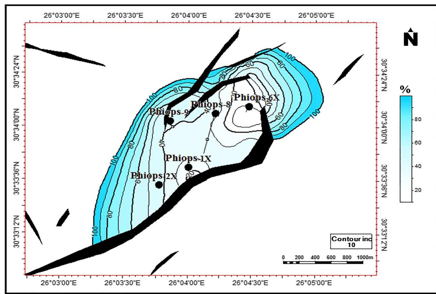 Water saturation map of the alam el bueib-3e reservoir in
