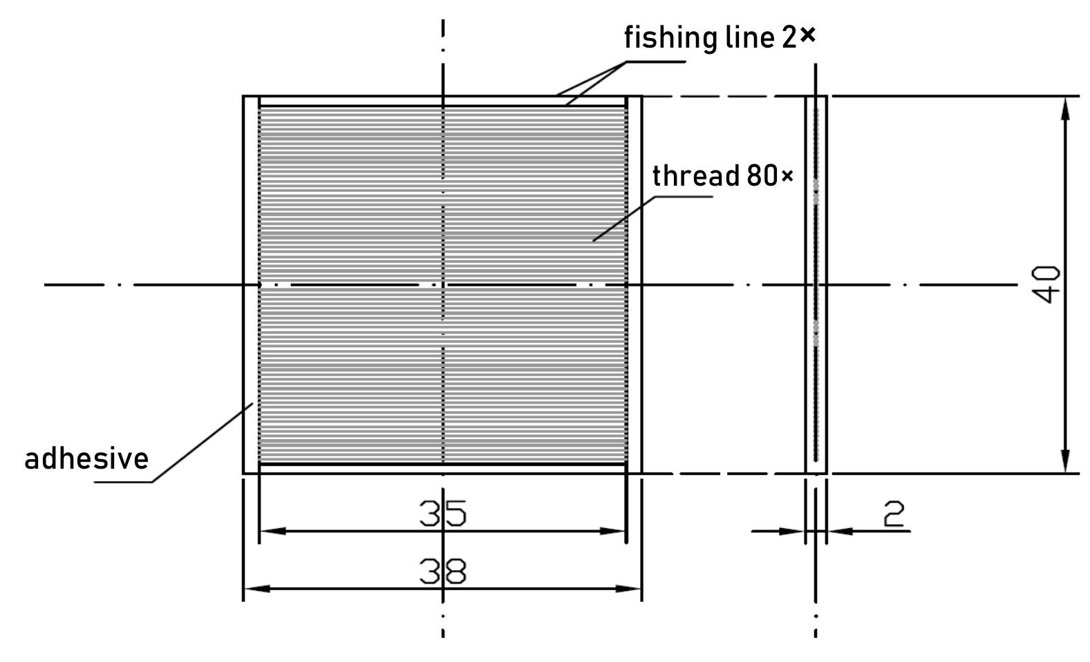 Technical drawing of the planar arrangement. dimensions in