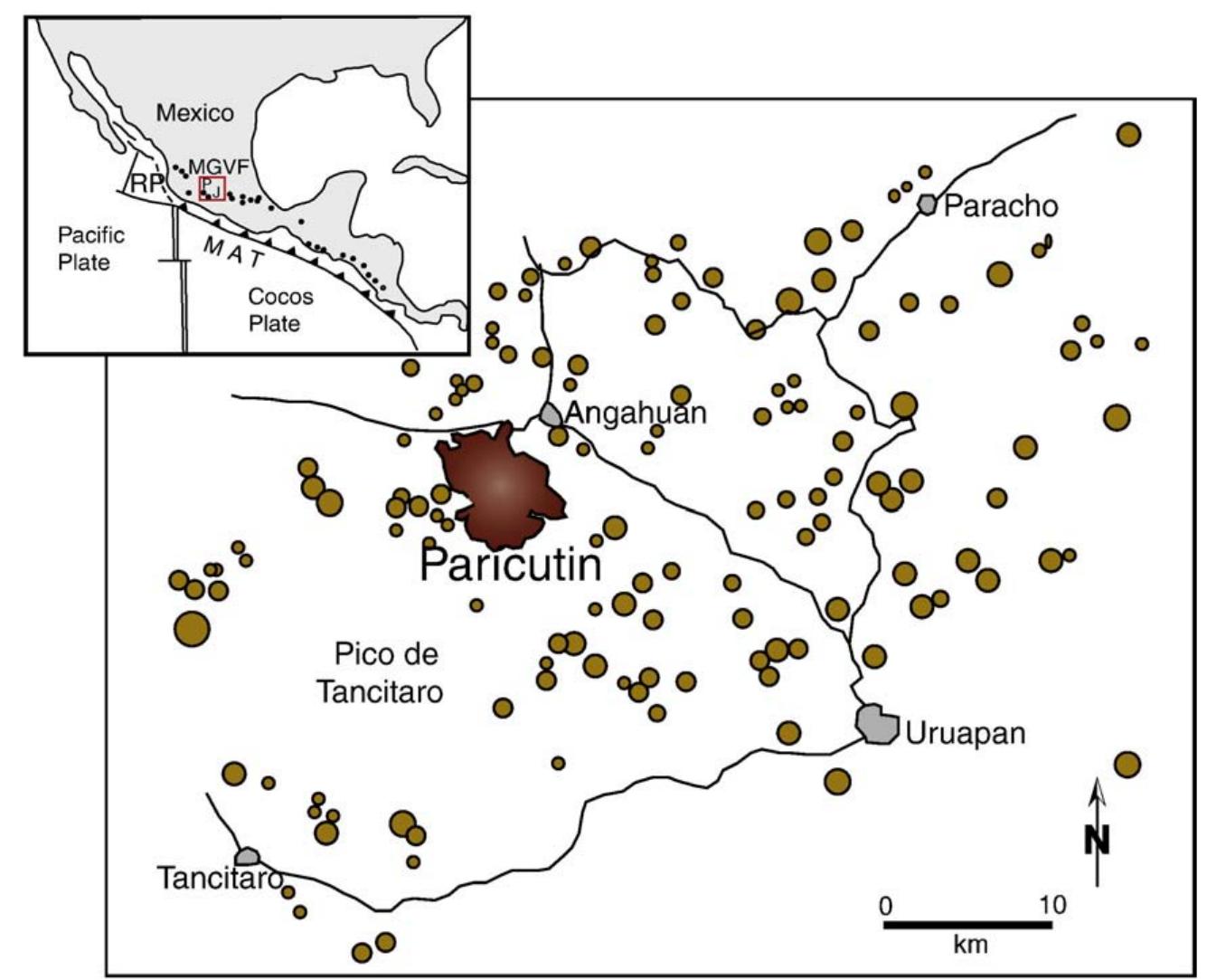 Sketch map of the paricutin region showing the distribution