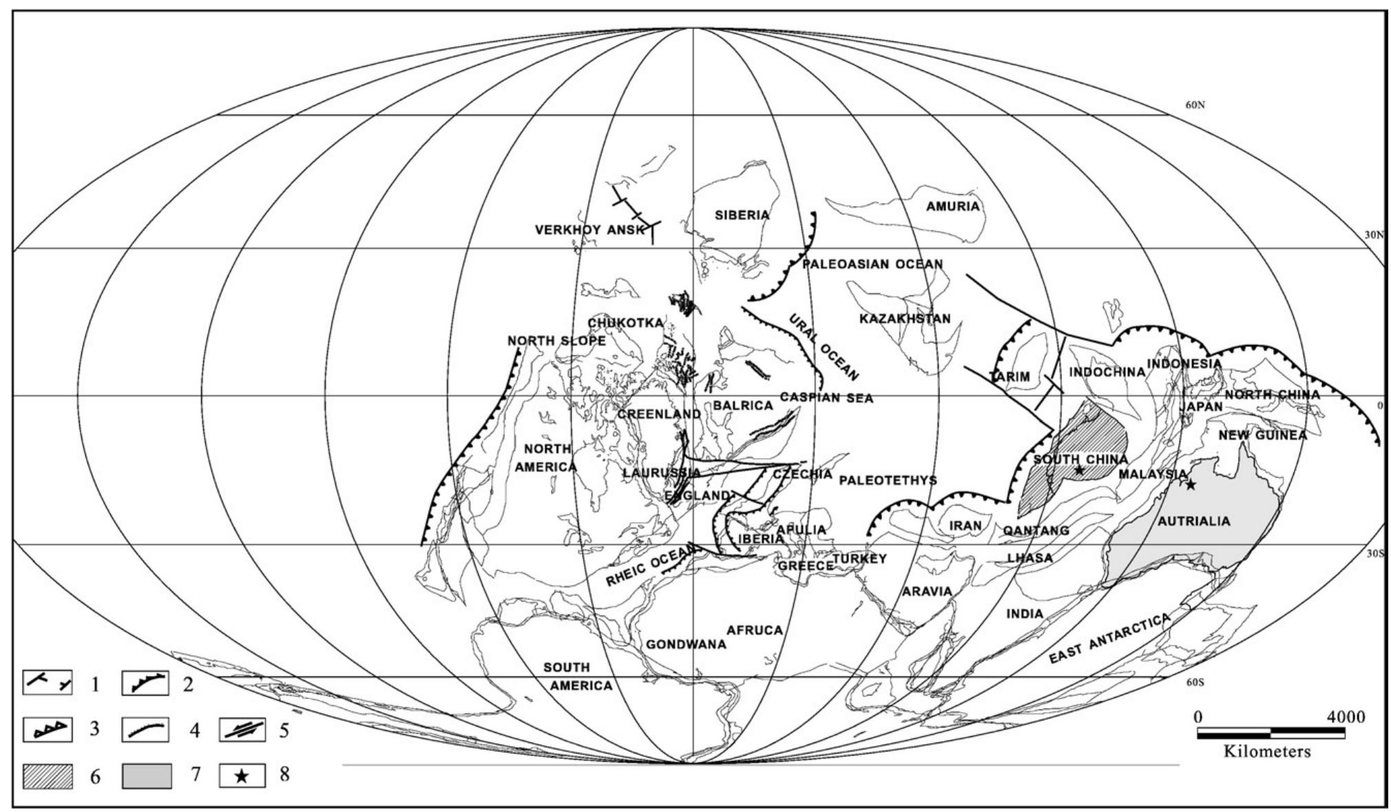 Plate tectonic map of middle—late devonian, 380—359 ma