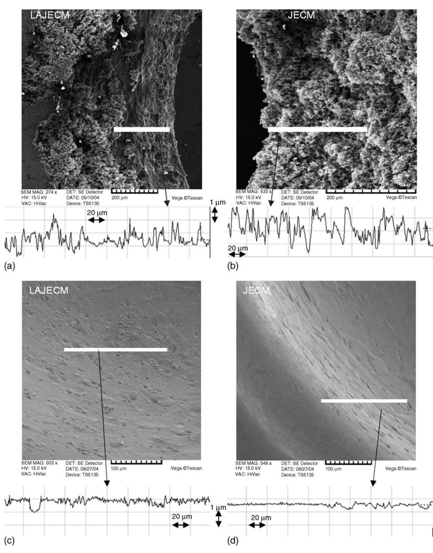 Sem photos of hole cross-section and profile roughness for