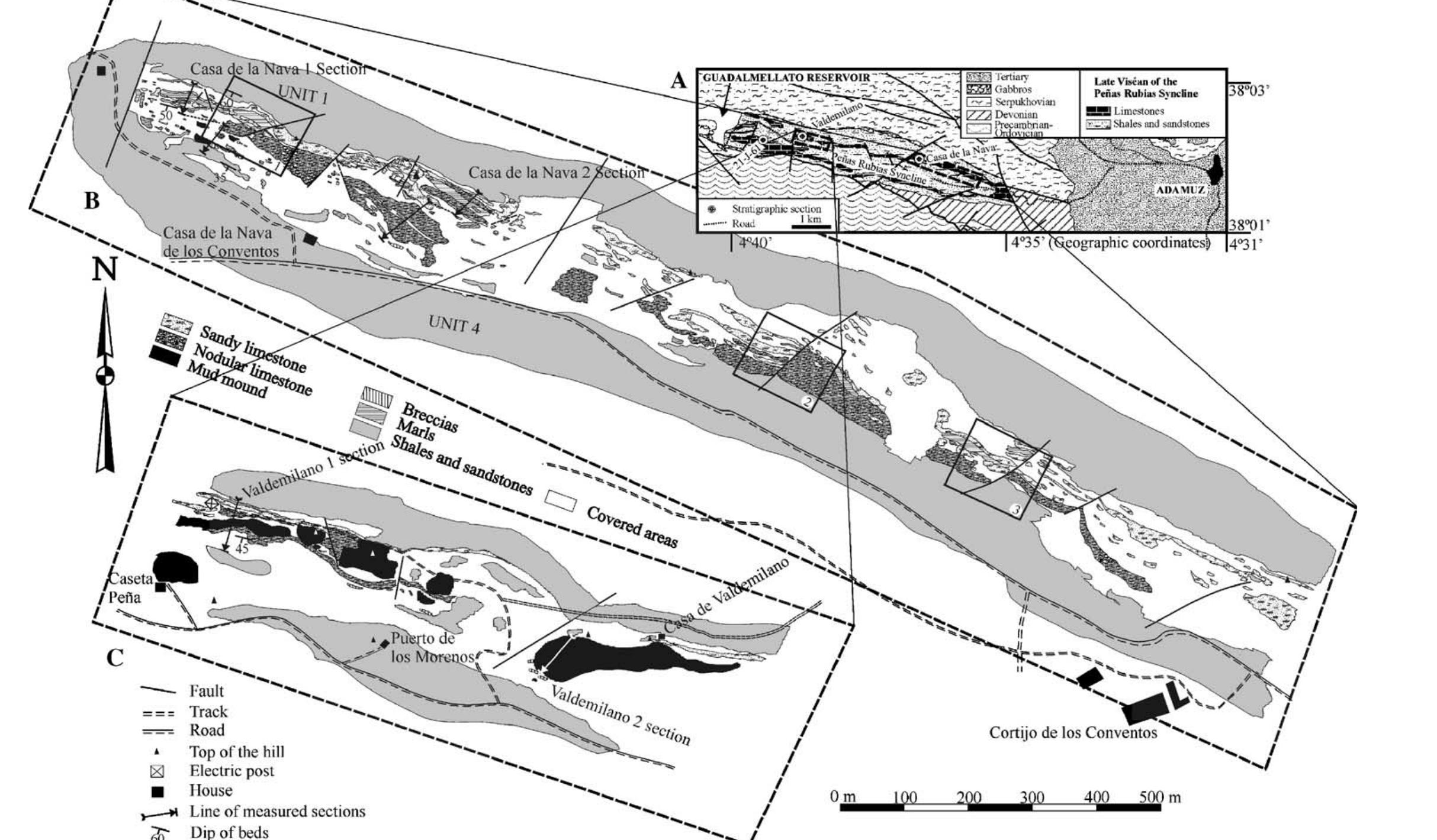 Geology of the pefias rubias syncline. a. schematic map of