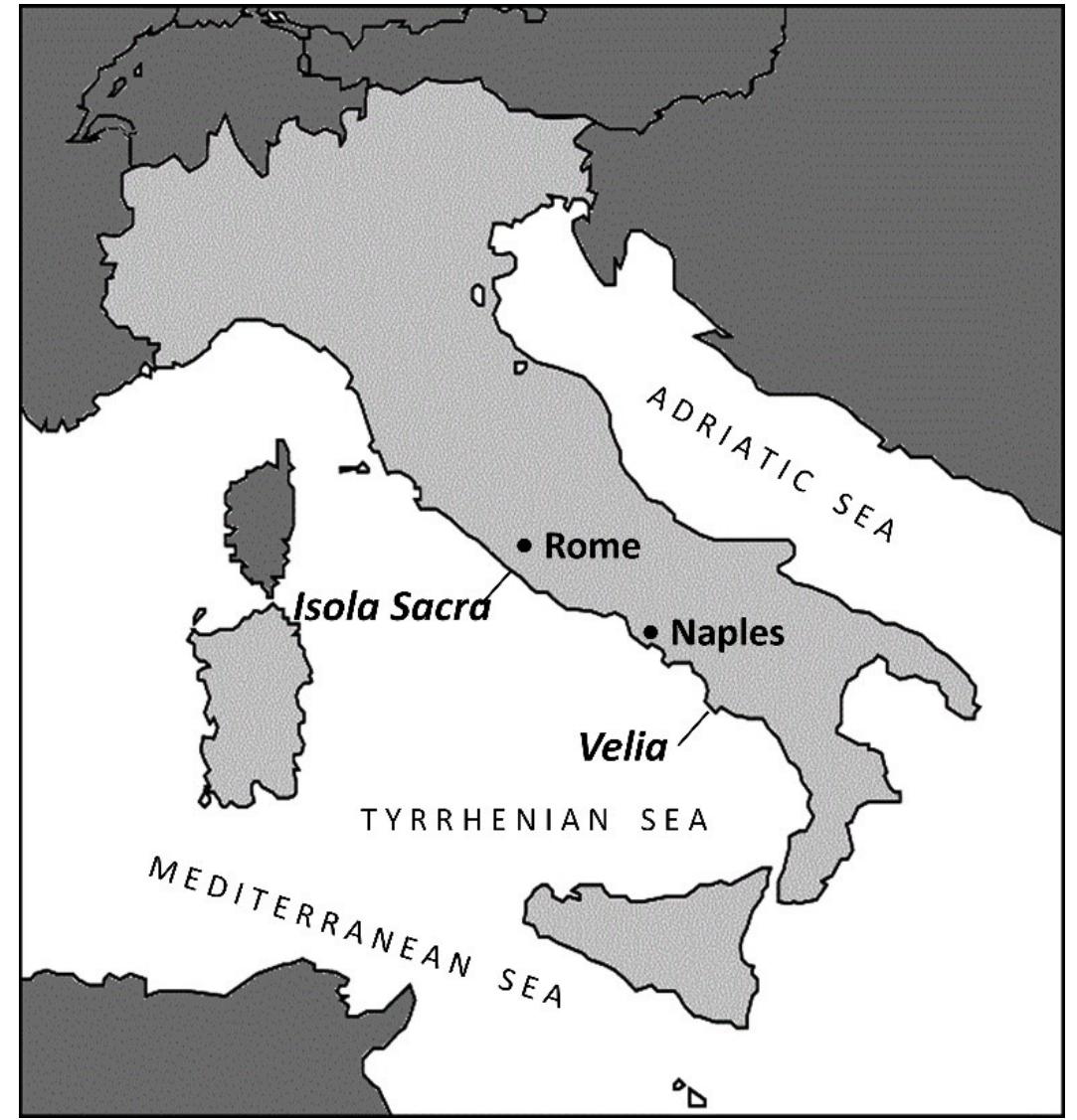 Map of italy highlighting the two study sites.