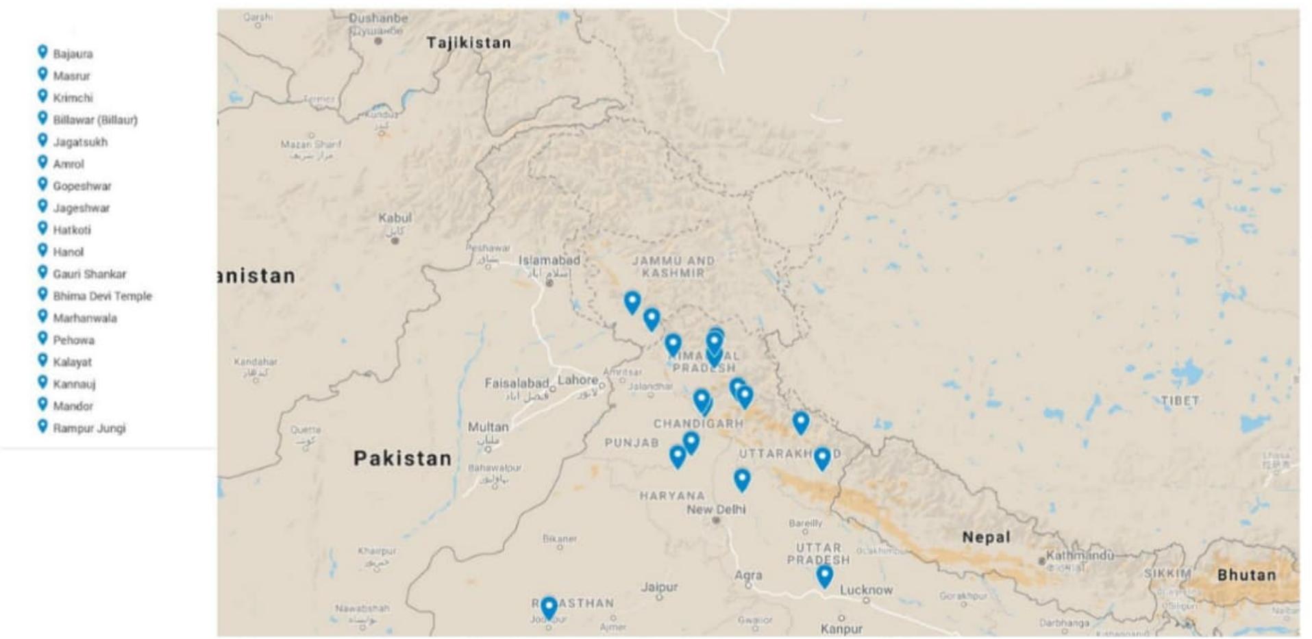 Map 1: map of sites originally surveyed for the project
