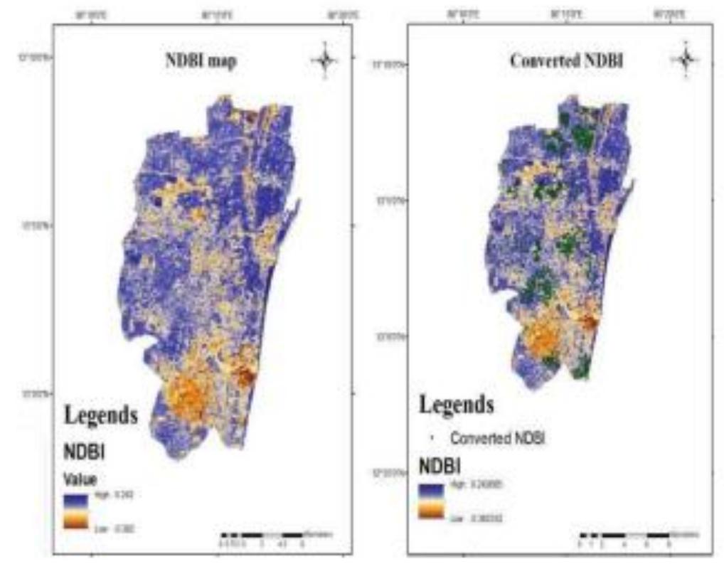 Ndbi map: the normalised differential built-up index map was