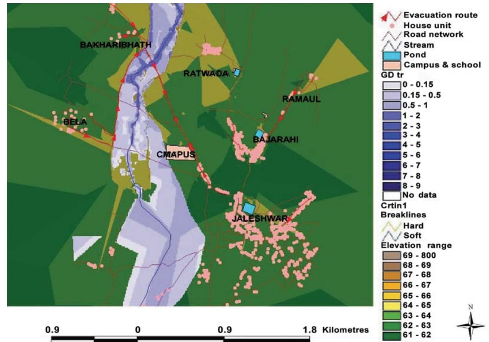 8: evacuation route on hazard map for 160m*/s discharge