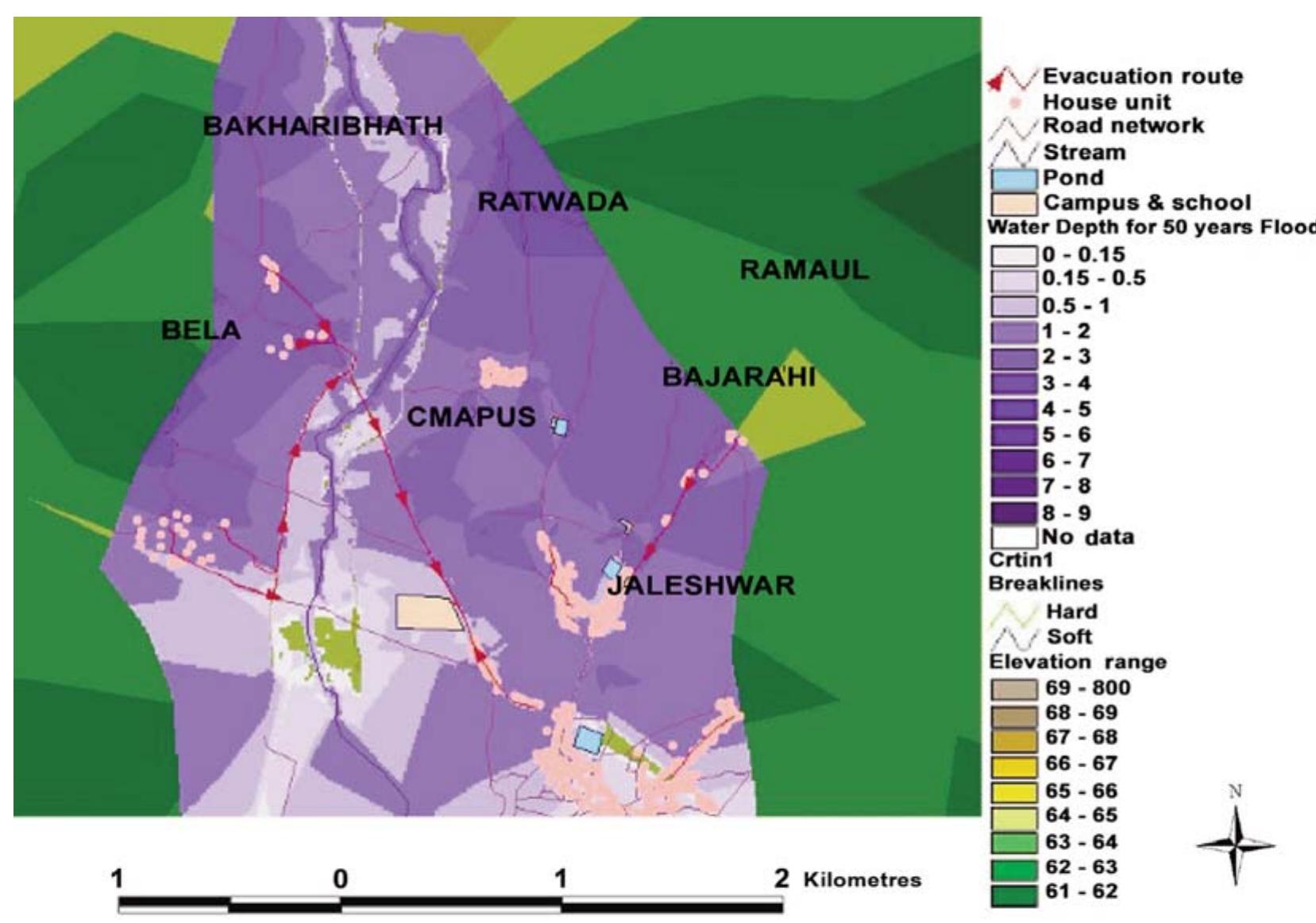 11: evacuation route on hazard map for 1016.37m*/s discharge