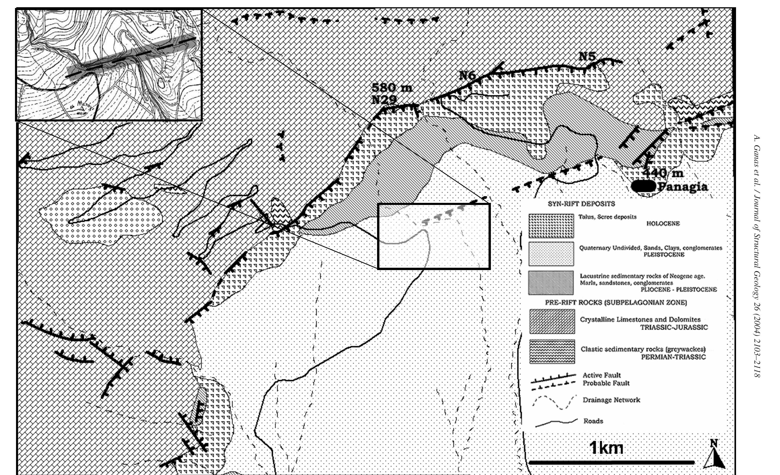 Neotectonic map of thrakomakedones area. thick line with