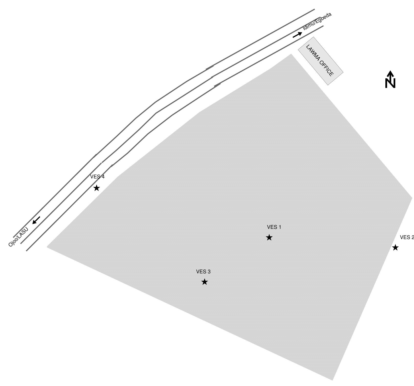 Layout map of igando landfill showing data points.