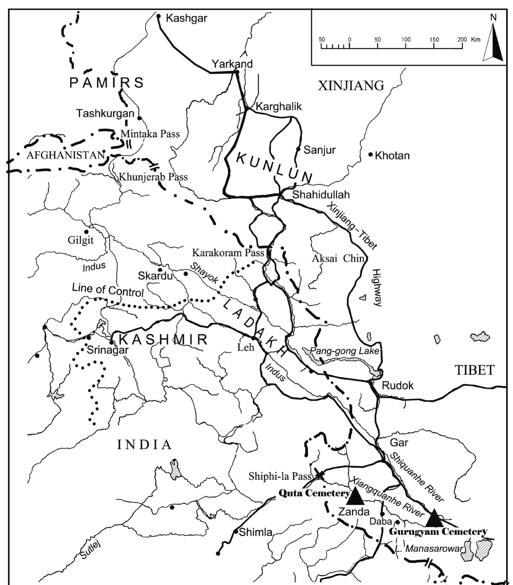 The silk roads in western tibet. drawing by tong tao.