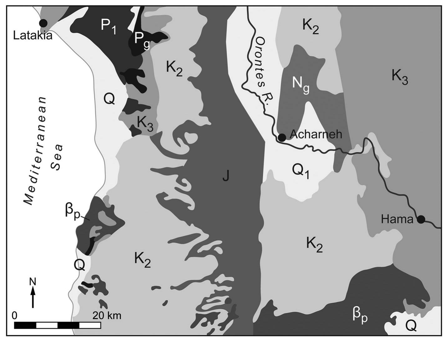 Jure 4. geological map of the lower ghab valley, after