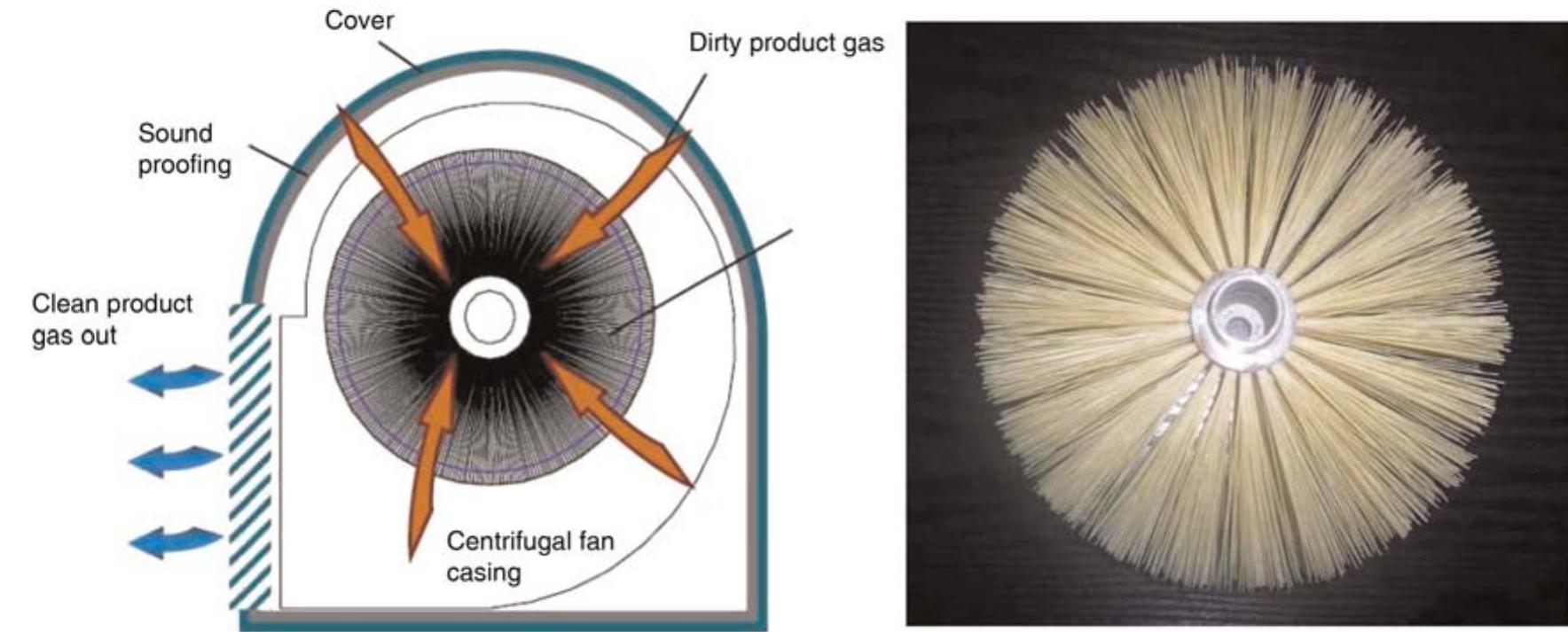 Schematic of a mop fan cleaning unit and an image of an