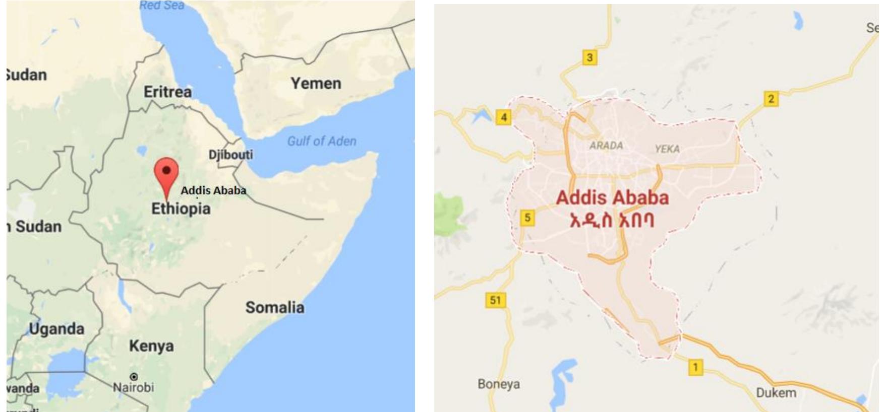 Location of addis ababa in ethiopia and map of addis ababa
