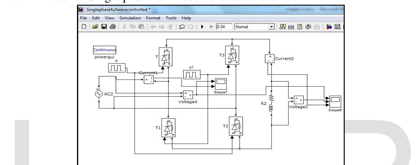 (e) simulink model of single phase full wave controlled