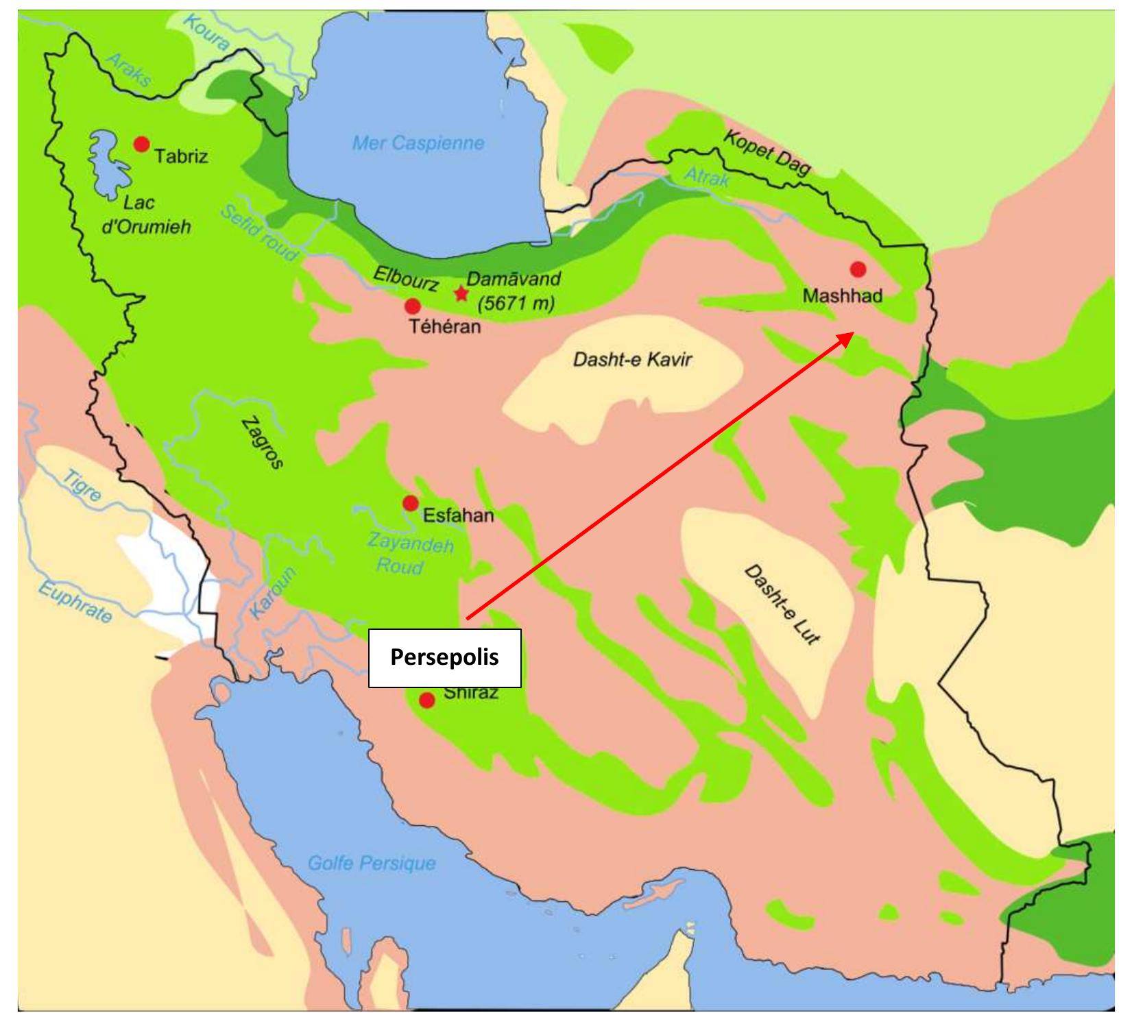 Map of biotopes of iran, showing location of dasht-e kavir