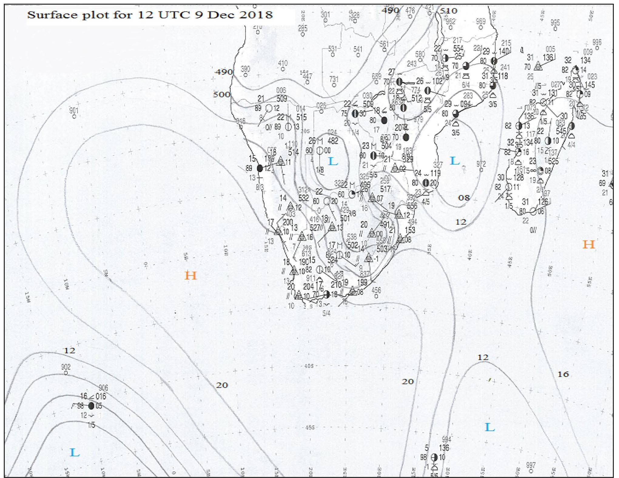 Conventional surface weather chart for 12:00 utc 9 december