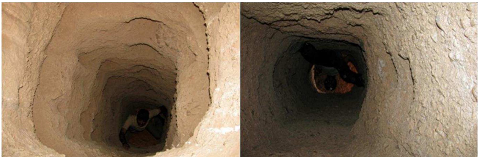 Two images from the top and bottom of the vertical corridor