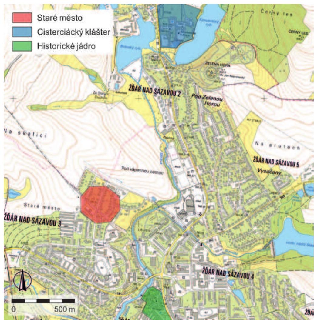 Location of staré mésto site in the area of zd’4r nad