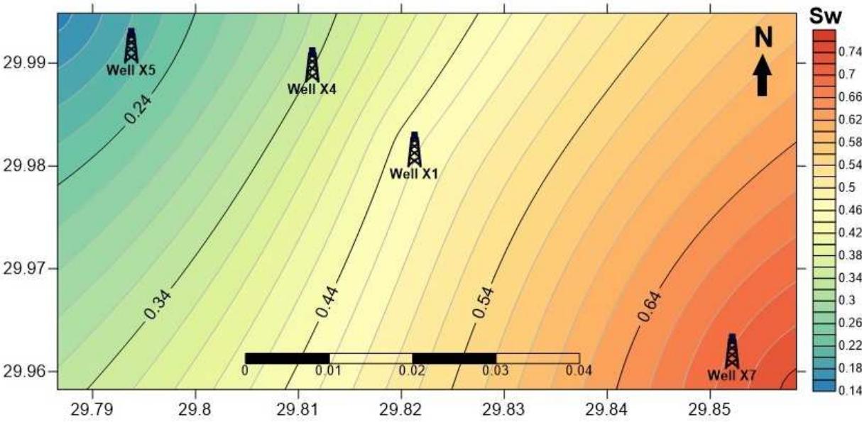 Water saturation (sw) contour map of lower bahariya. fig.
