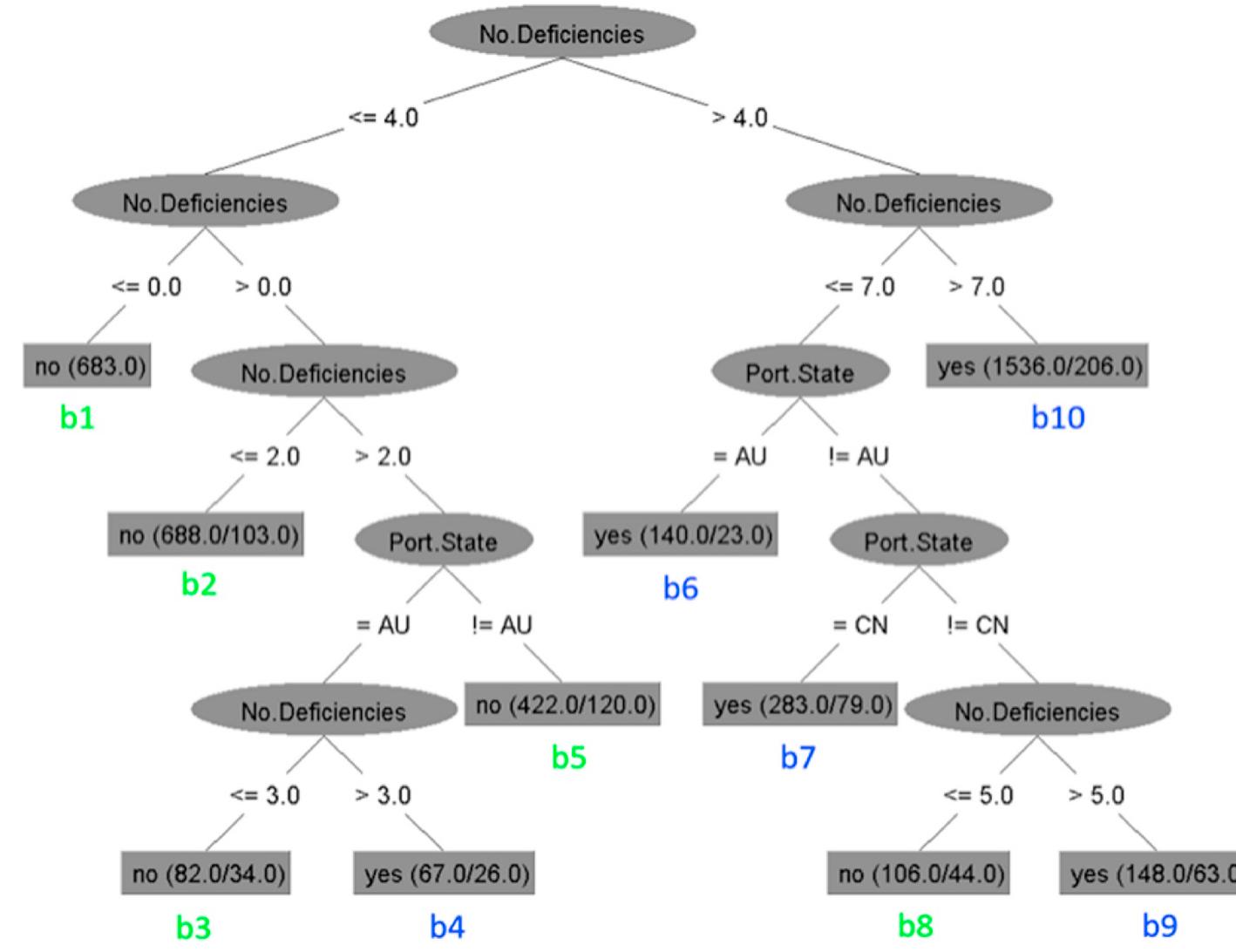 A decision tree showing the decision-making rules of