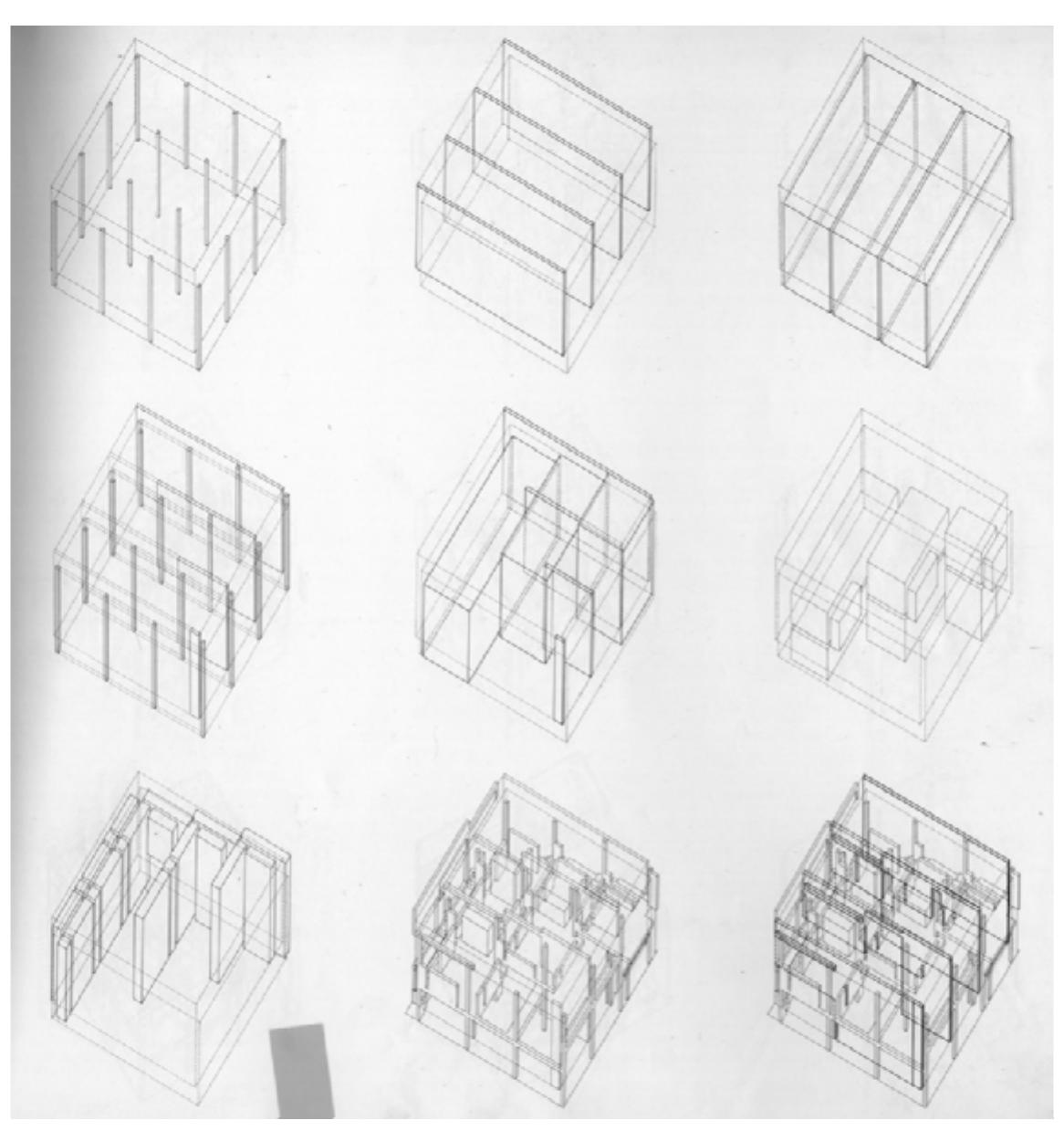 - 11 axonometric drawings of house ll representing the