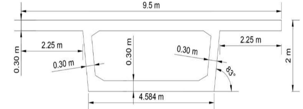 B: cross-section of box girder with web inclination angle