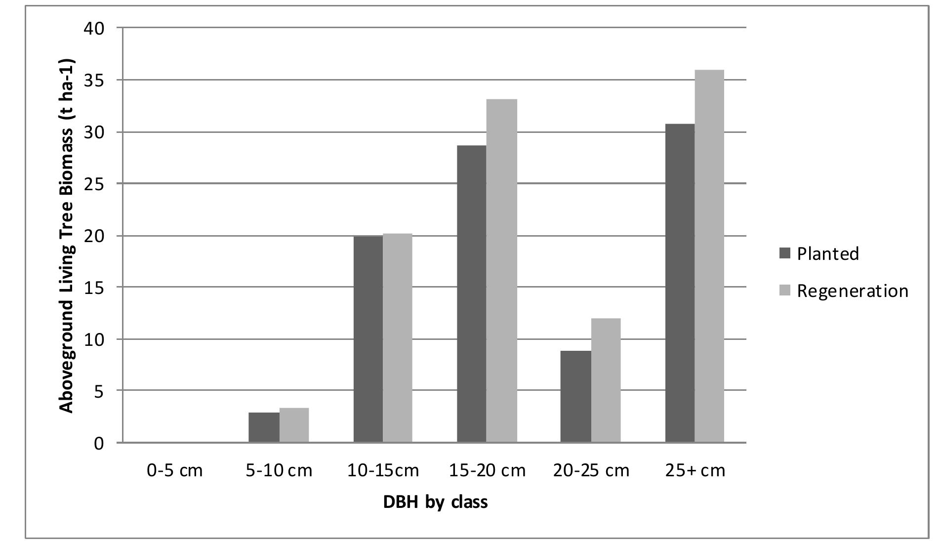 Living tree biomass distribution according to dbh classes
