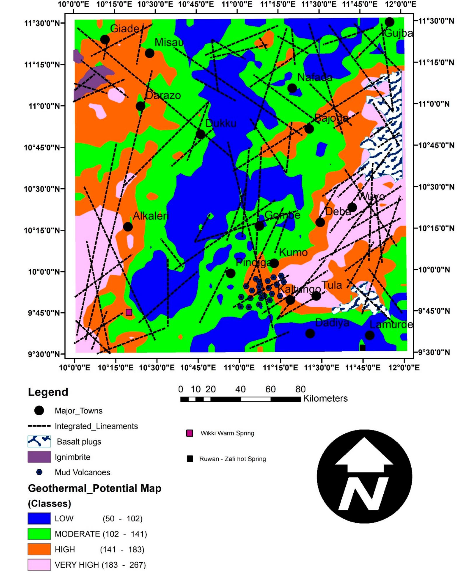 The geothermal prospectivity map of the research area with
